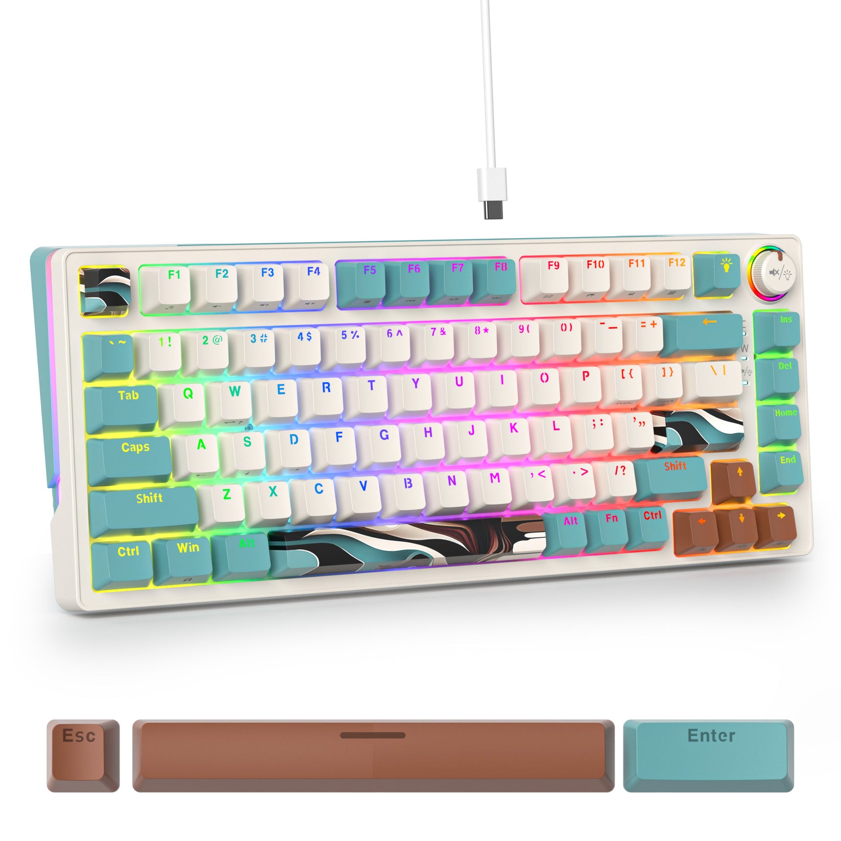 SURMEN 75 Percent Mechanical Keyboard with Knob, 82 Keys Wired Hot-Swa ...