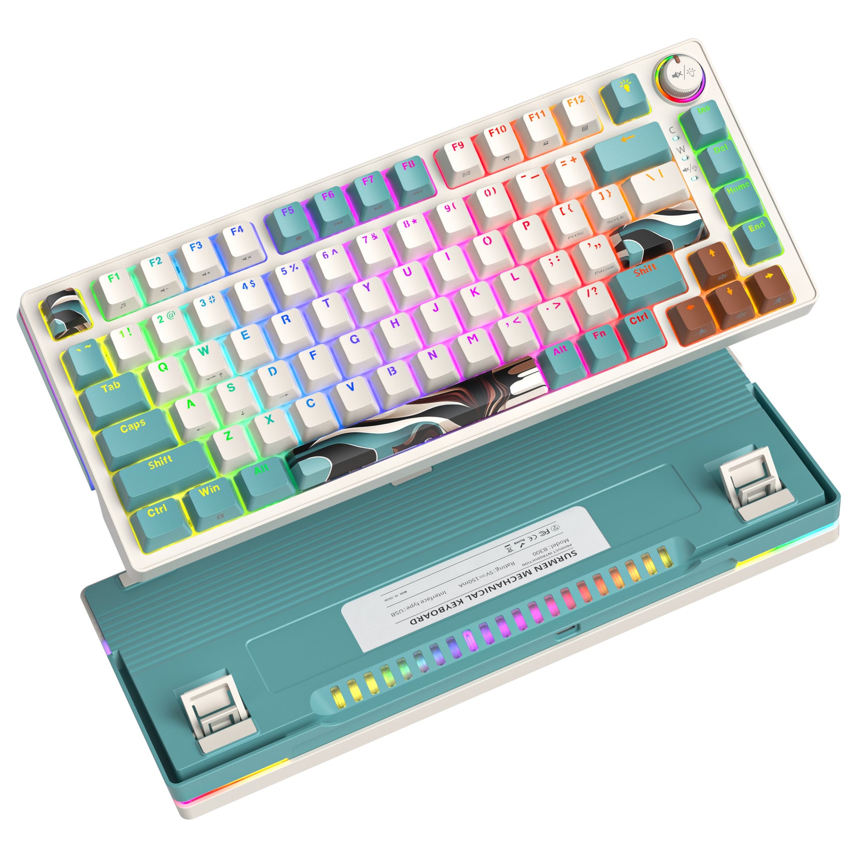 SURMEN 75 Percent Mechanical Keyboard with Knob, 82 Keys Wired Hot-Swa ...