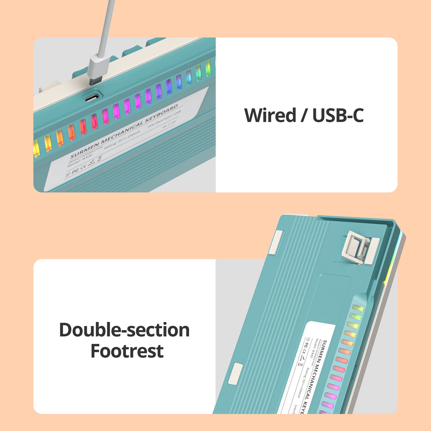 SURMEN 75 Percent Mechanical Keyboard with Knob, 82 Keys Wired Hot-Swa ...