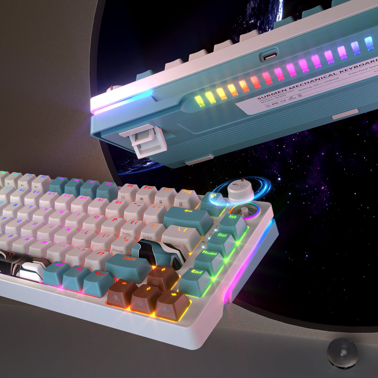 SURMEN 75 Percent Mechanical Keyboard with Knob, 82 Keys Wired Hot-Swa ...